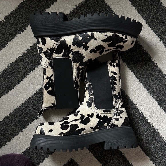 ASOS | Shoes | Asos Chunky Lug Sole Cow Print Boot Size 9 | Poshmark